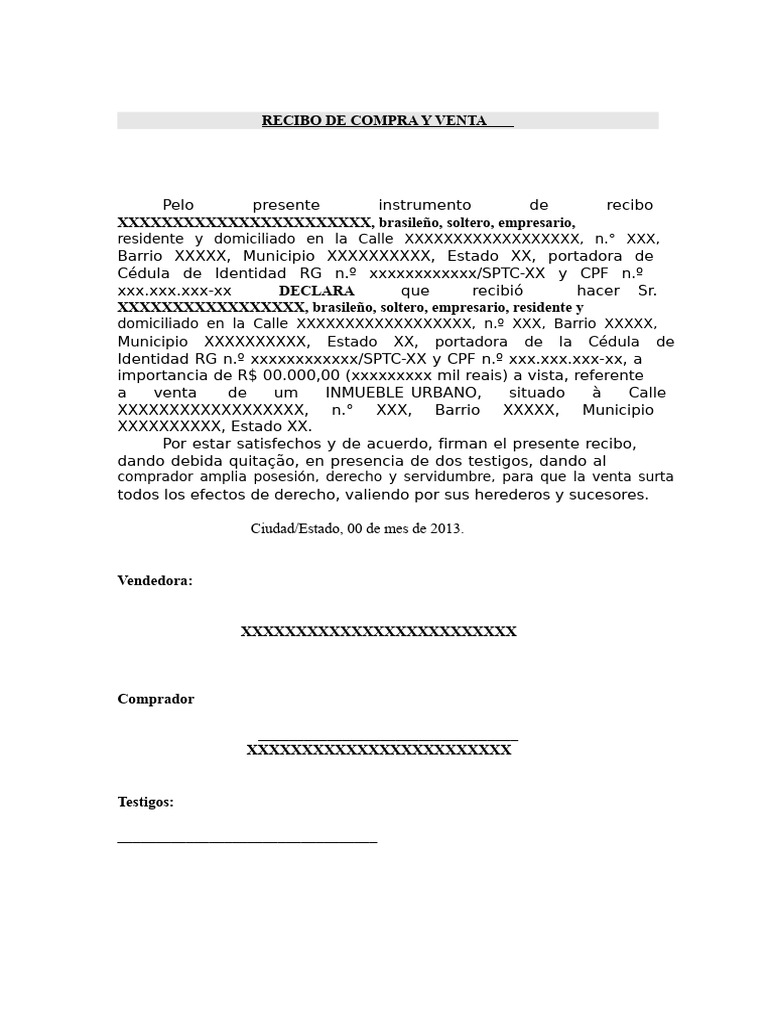 Recibo de Compra y Venta Simple | PDF