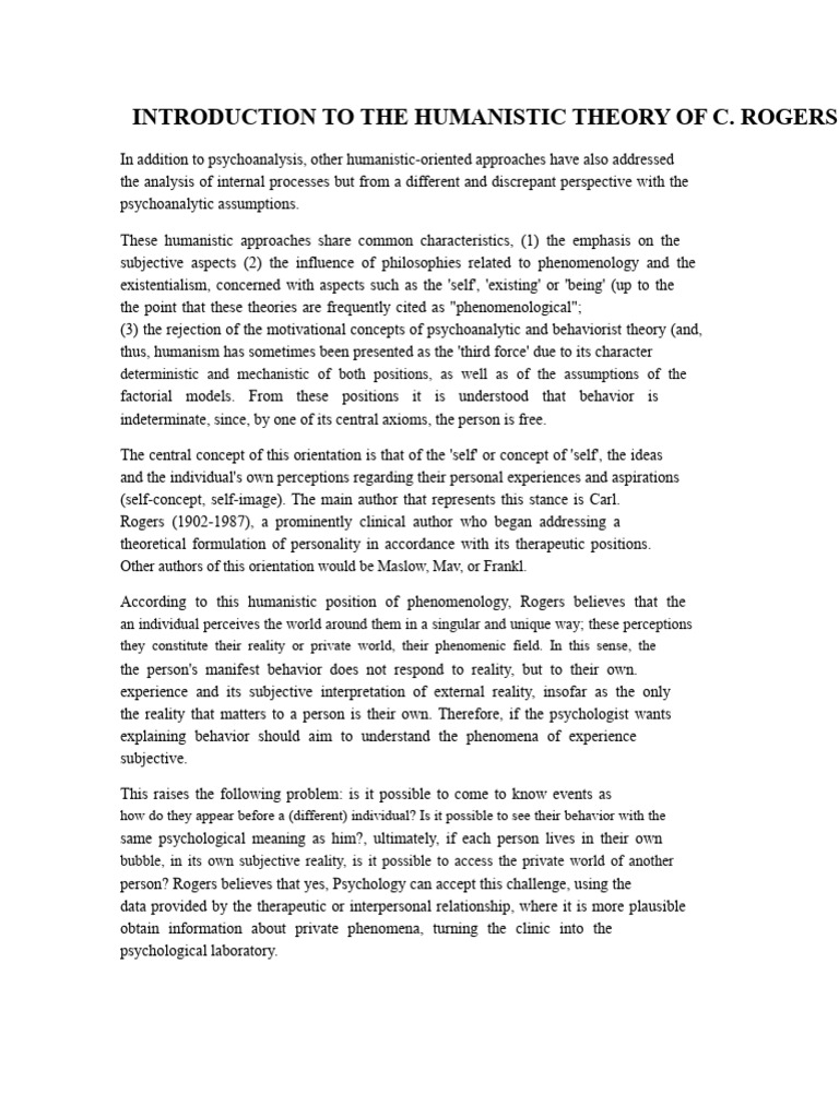 INTRODUCTION TO CARL ROGERS' HUMANISTIC THEORY | PDF | Humanistic ...