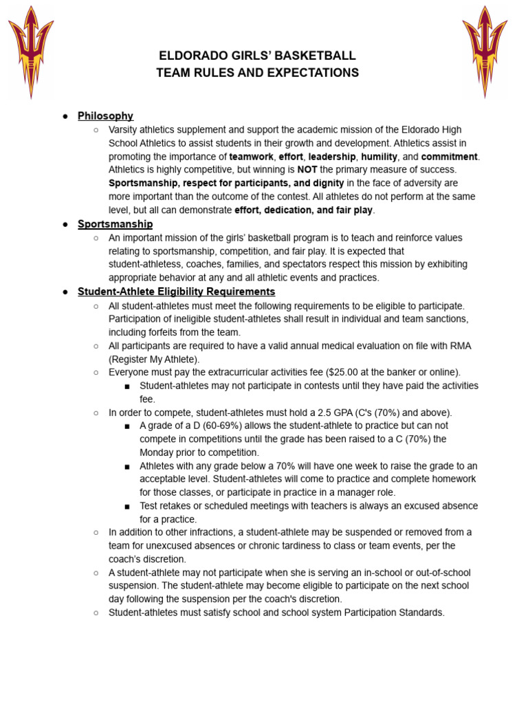 Eldorado Girls' Basketball Team Guidelines | PDF