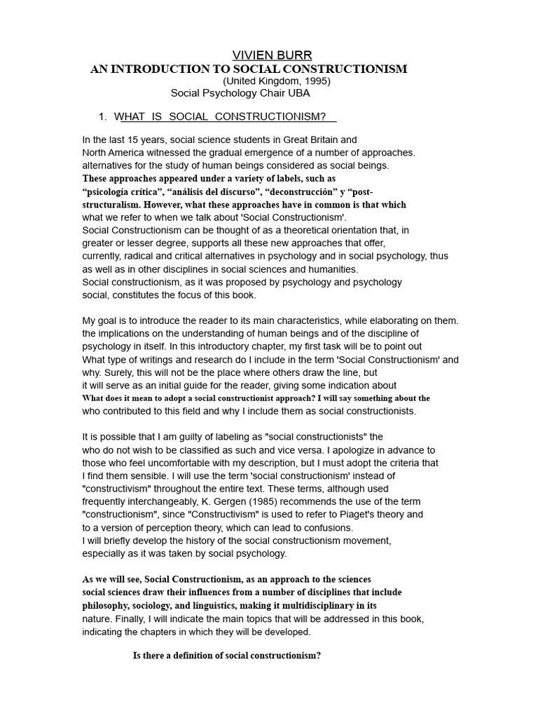 An Introduction To Social Constructionism V BURR | PDF | Social ...