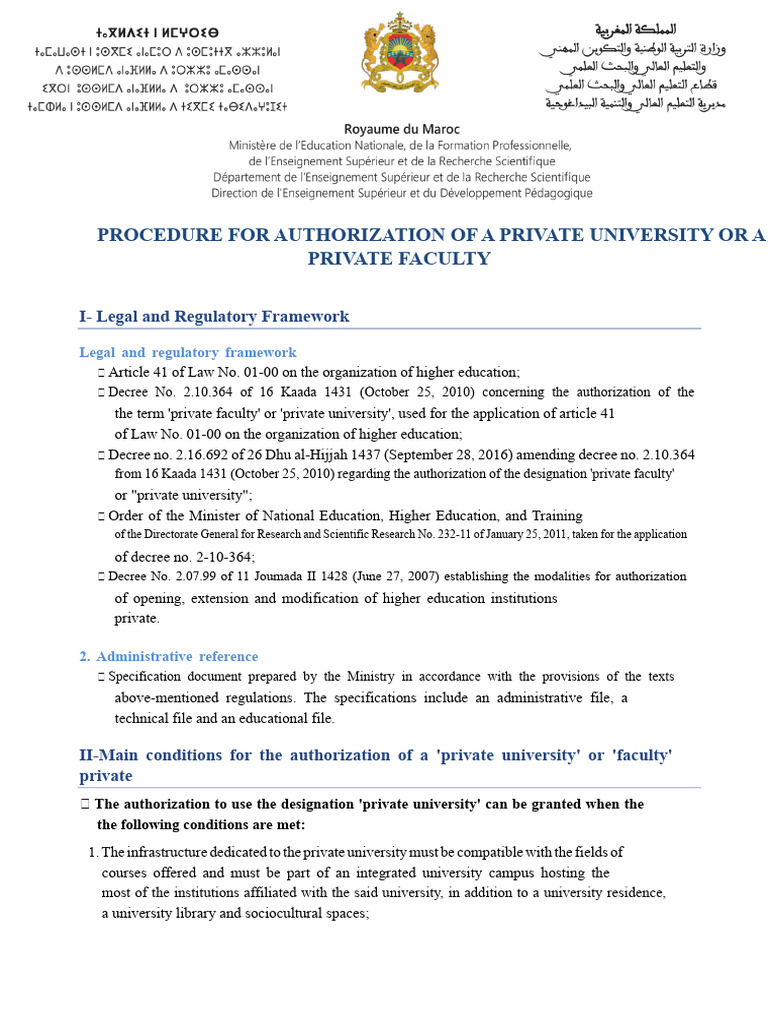Private University Authorization Procedure | PDF | University | Decree