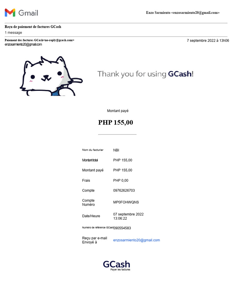 Gmail - Reçu de Paiement de Factures GCash | PDF