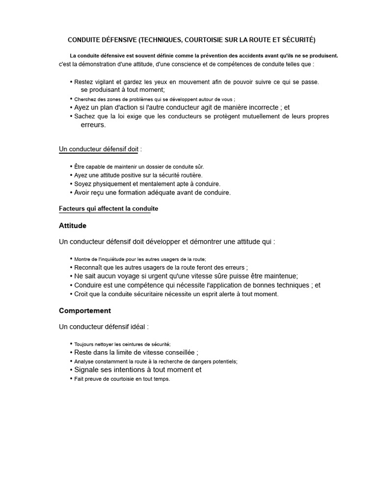 Techniques de Conduite Défensive | PDF | Conduite automobile ...