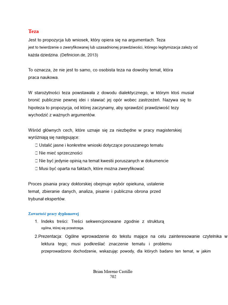 Teza, Praca Magisterska I Esej | PDF