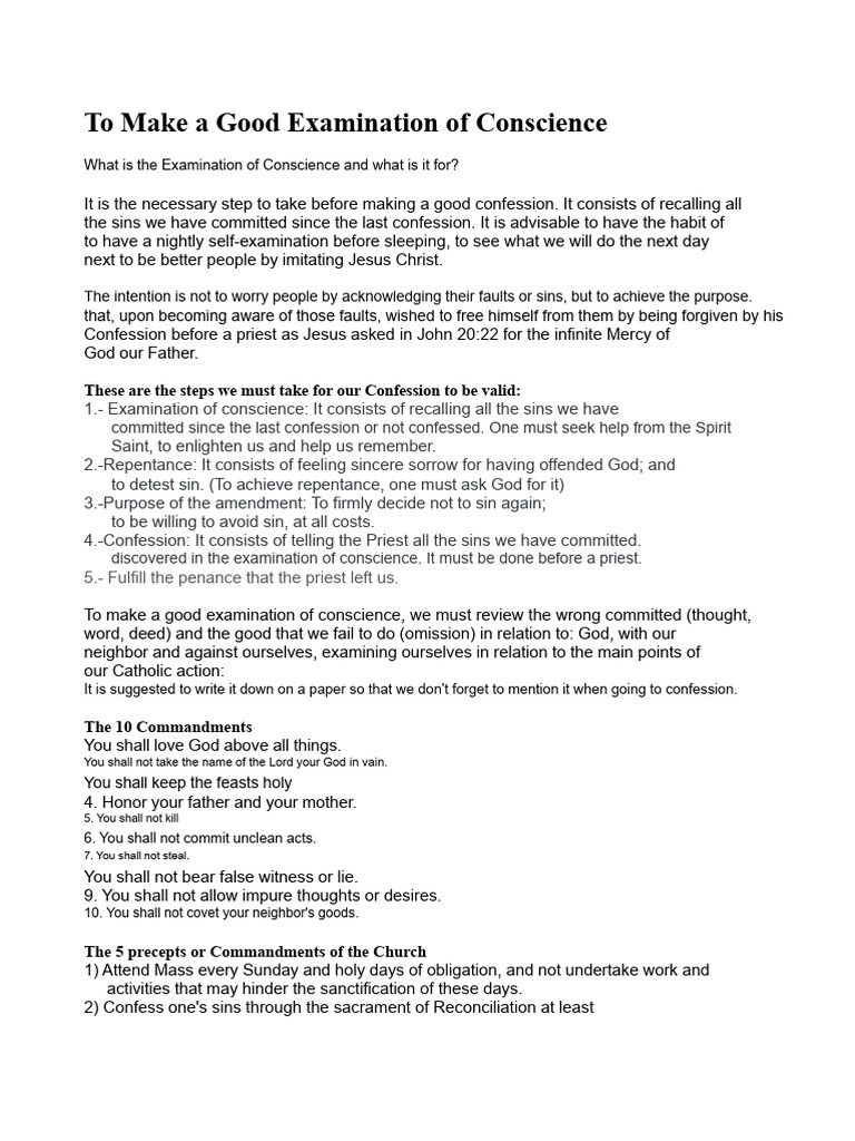 Confession - Good Examination of Conscience PDF | PDF | Confession ...