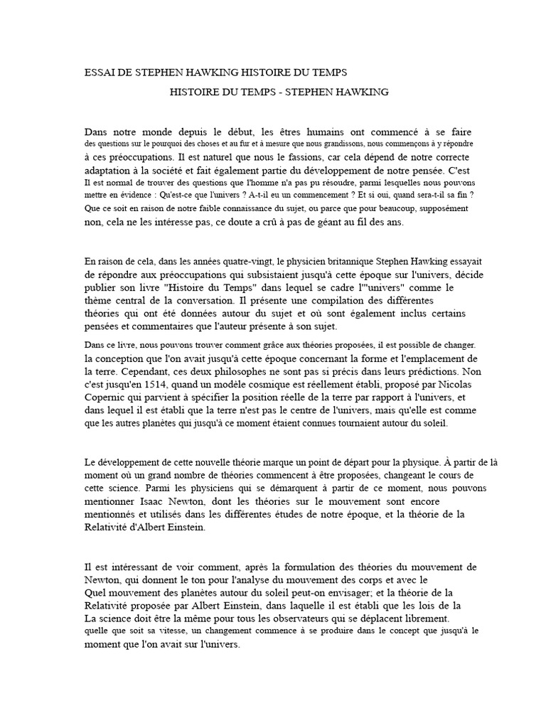 Histoire du Temps : Univers et Théories | PDF | Univers | Relativité ...