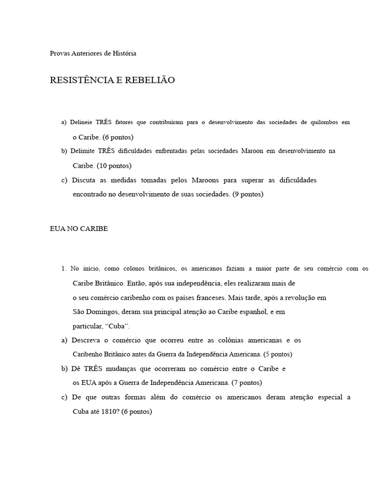 Provas Passadas de História | PDF | Cuba | Os Estados Unidos