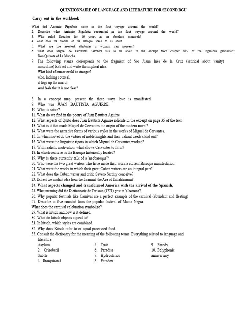 Language and Literature Questionnaire BGU | PDF | Miguel De Cervantes