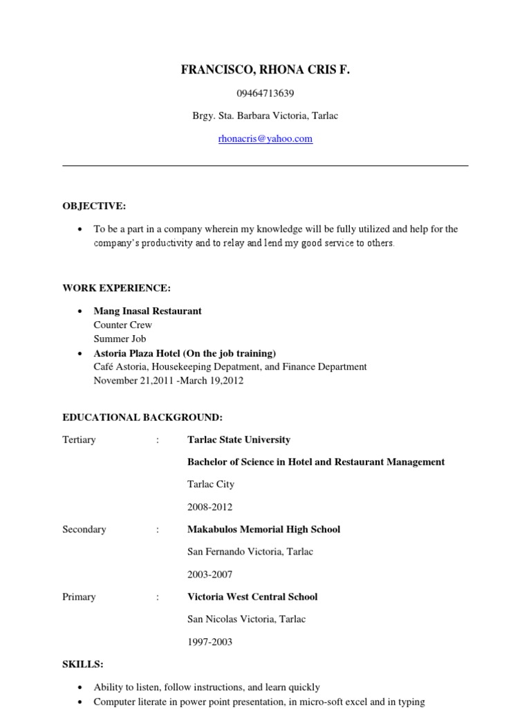 Rhona Cris F. Francisco's Resume | PDF | Career & Growth | Business