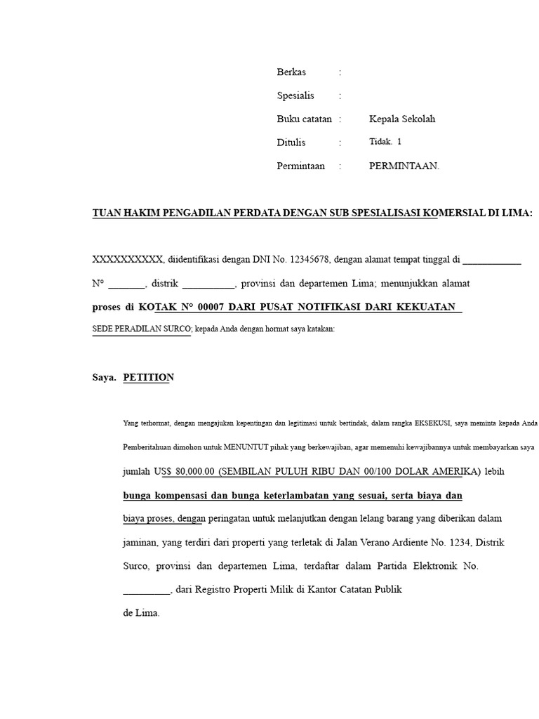 Model Permohonan Pelaksanaan Jaminan | PDF