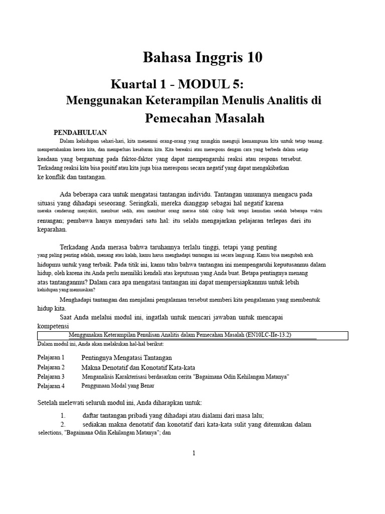 Bahasa Inggris 10 Kuartal 1 Modul 5 | PDF