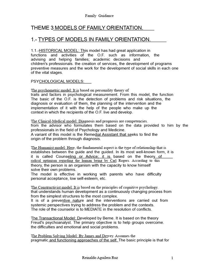 Review Family Guidance Models. | PDF | Psychotherapy | Psychology