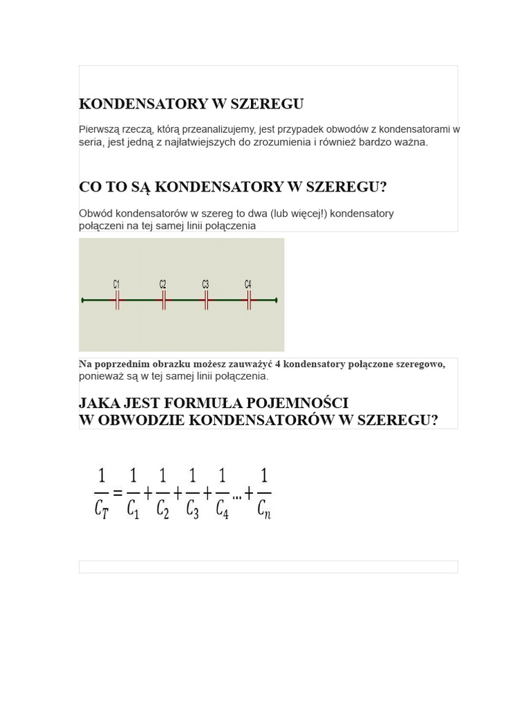 Ćwiczenie Z Kondensatorów W Szeregowo I Równolegle | PDF