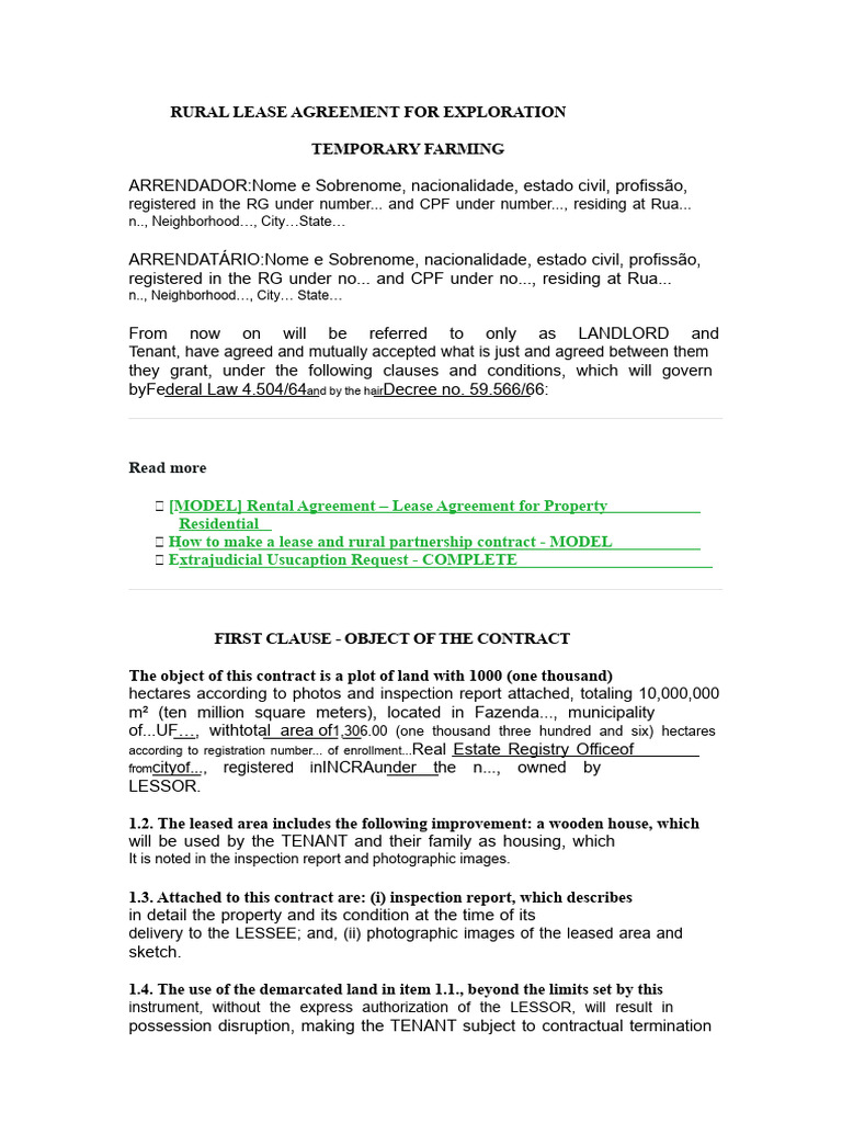 Rural Lease Agreement for Farming Use | PDF | Lease | Leasehold Estate
