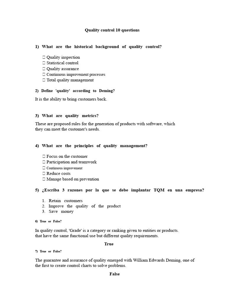 Essential Quality Control Questions | PDF