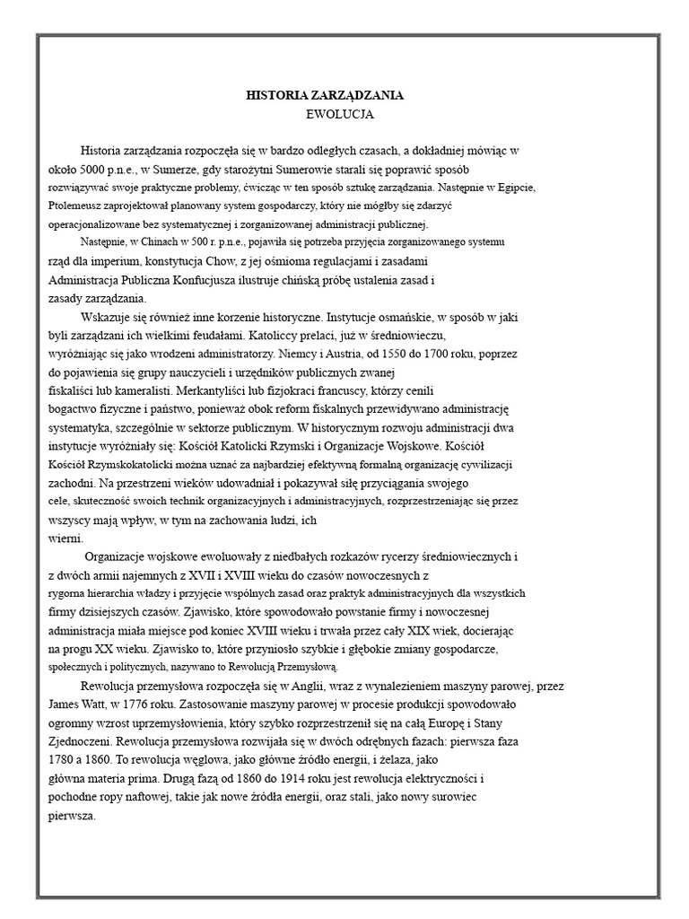 Historia Zarządzania Streszczenie | PDF