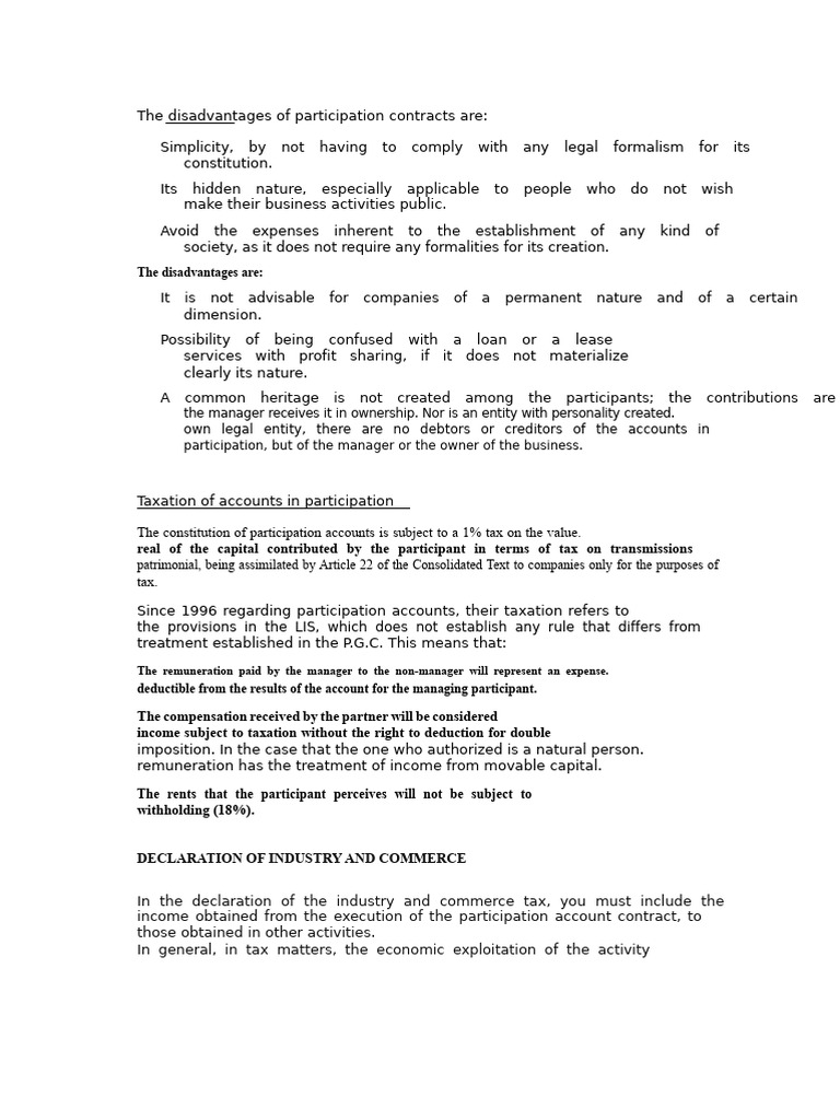 Advantages and Disadvantages - Participation Contracts | PDF | Taxes ...