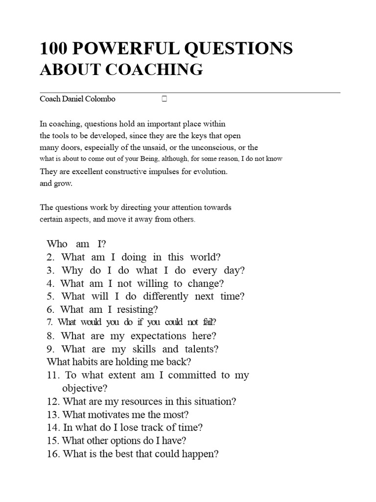 100 Essential Coaching Questions | PDF | Social Psychology | Cognition