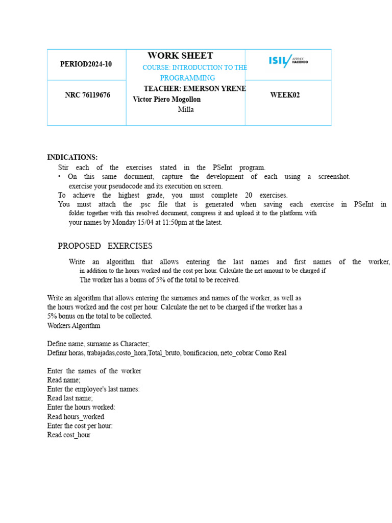 Workshop Exercises S02 - Victor Piero Mogollon Milla | PDF | Square Root | Algorithms