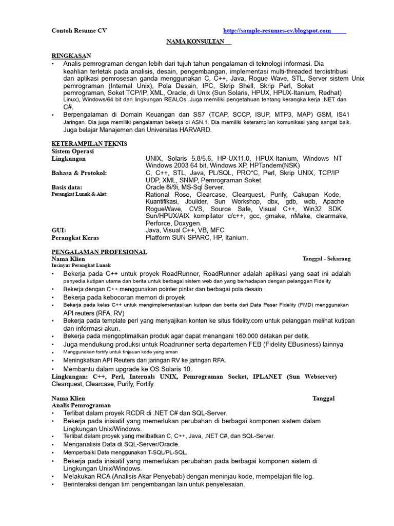 Contoh Resume Analis Pemrograman IT | PDF