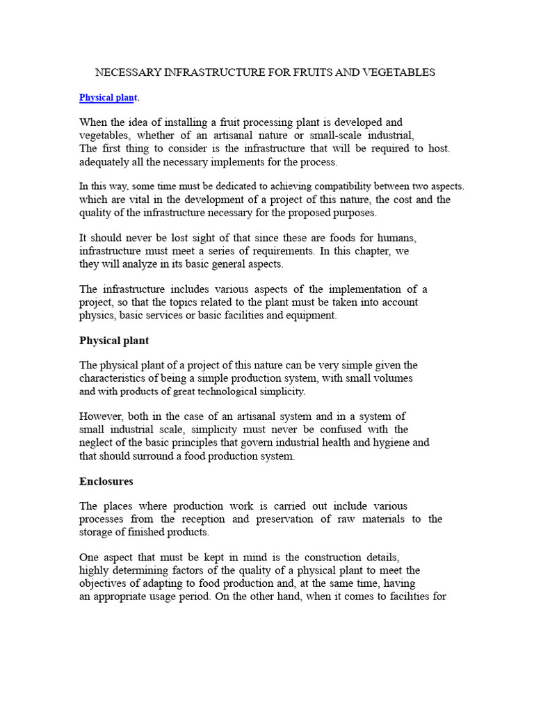 Essential Infrastructure for Food Processing | PDF | Water | Infrastructure