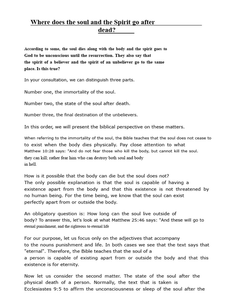Where Does The Soul and Spirit Go After Death | PDF | Soul | Hell