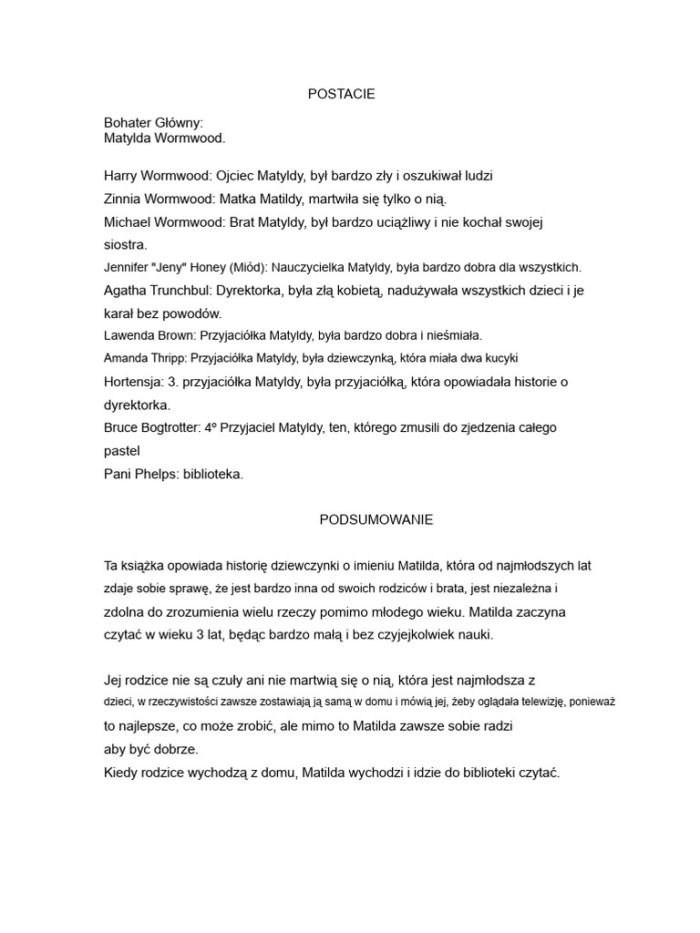 Streszczenie Matyldy | PDF