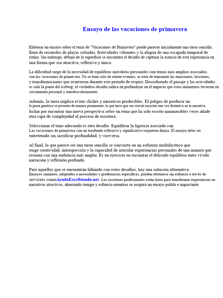 Ensayo Sobre Las Vacaciones de Primavera | PDF | Pila de combustible ...
