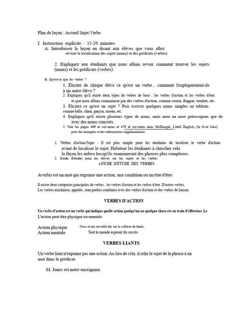 Plan de Leçon: Noms Et Verbes | PDF | Verbe | Prédicat (Grammaire)