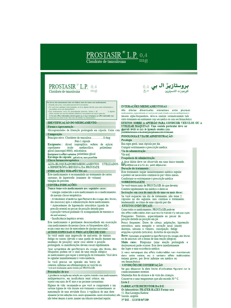 Prostasir-LP-04mg-aviso-Frater-Razes | PDF | Alergia | Medicina Clínica