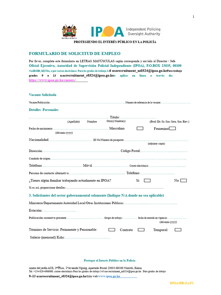 Formulario de Solicitud de Empleo Ipoa-2024 | PDF