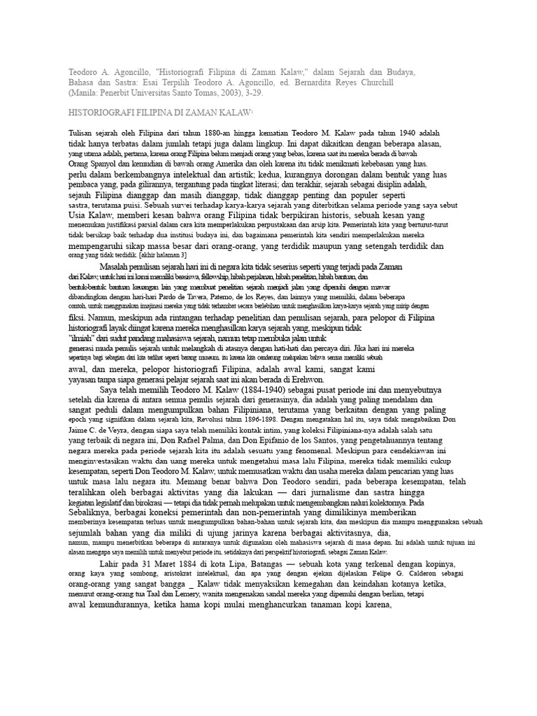 Agoncillo, Teodoro - Historiografi Filipina Di Era Kalaw | PDF
