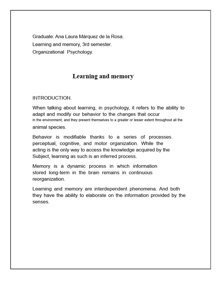 Learning and Memory in Psychology | PDF | Learning | Memory