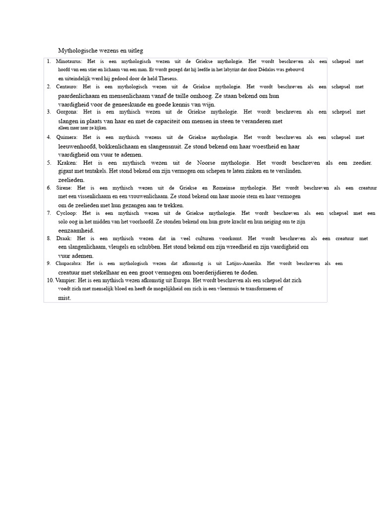 Mythologische Wezens | PDF