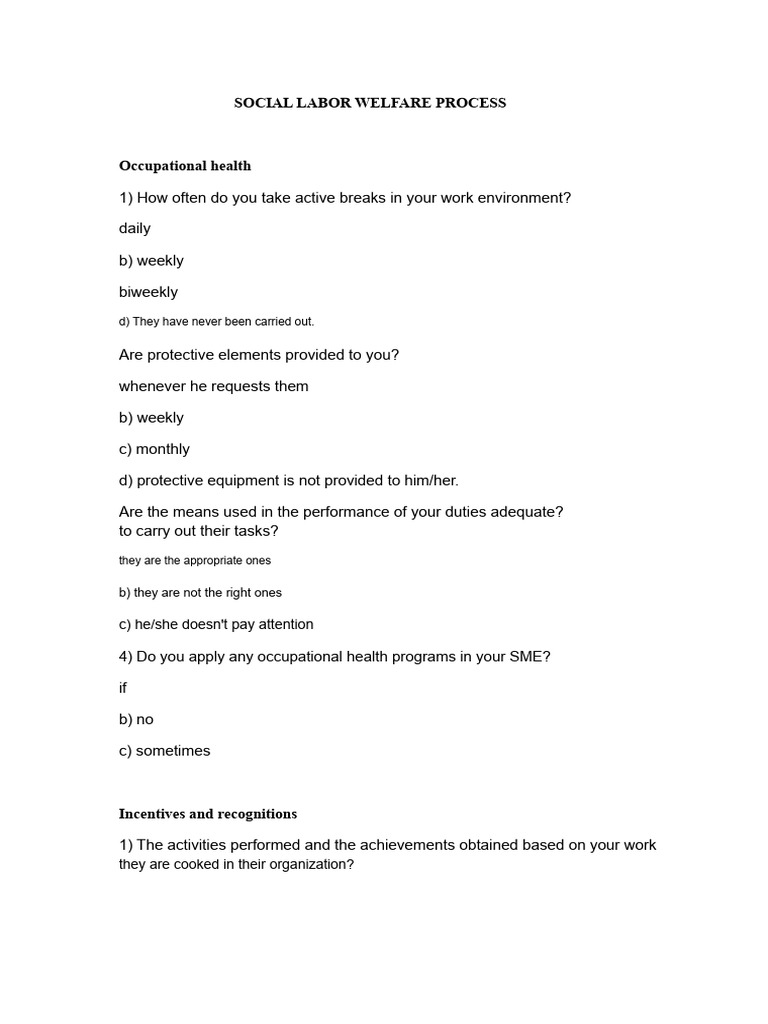Social Labor Welfare Assessment Guide | PDF | Occupational Safety And ...