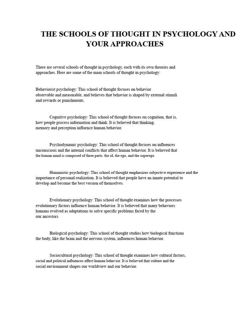 Key Schools of Thought in Psychology | PDF | Psychology | Behaviorism