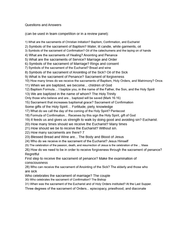 Sacraments: Key Questions and Answers | PDF