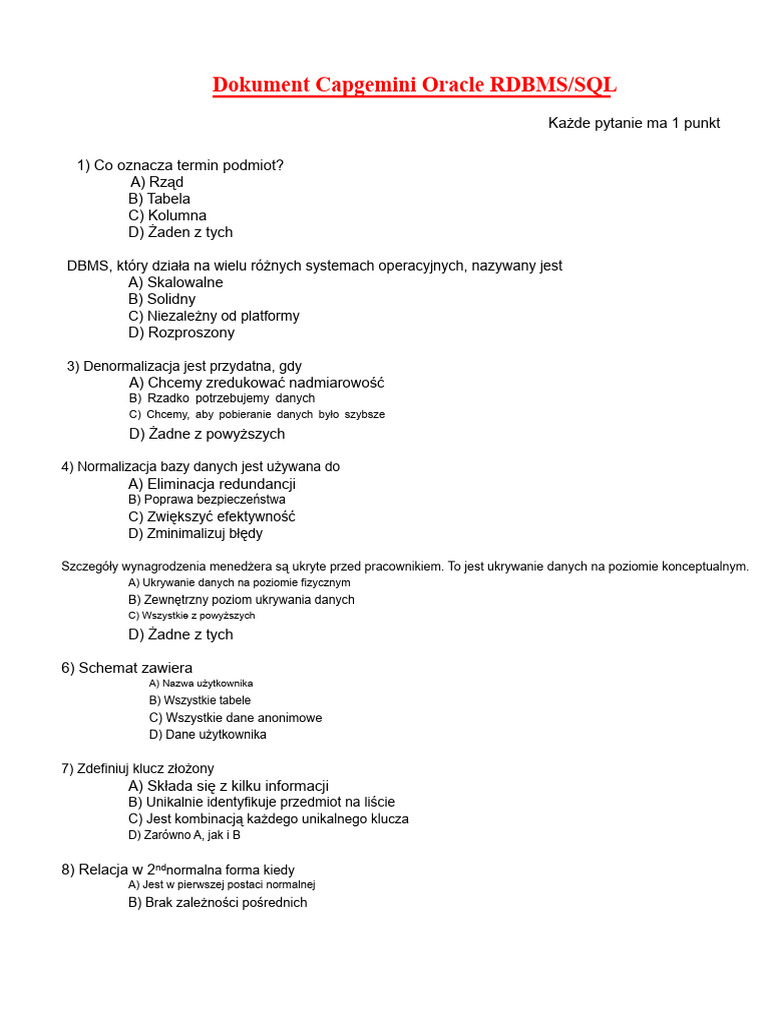 Egzamin SQL RDBMS Capgemini | PDF
