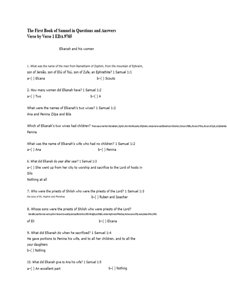The First Book of Samuel in Questions and Answers | PDF | Samuel ...