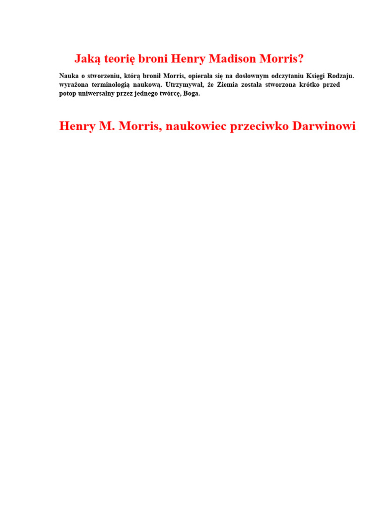 Jaką Teorię Broni Henry Madison Morris? | PDF