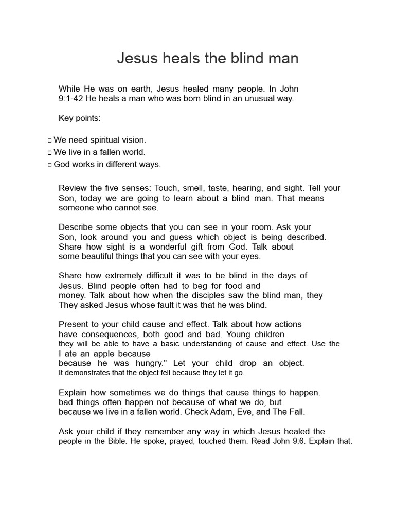 Jesus Heals The Blind Man | PDF
