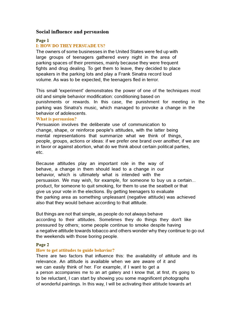 Social Influence and Persuasion | PDF | Persuasion | Attitude (Psychology)