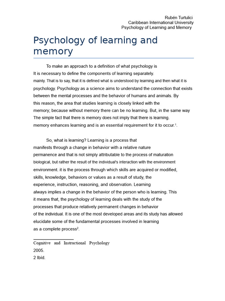 Psychology of Learning and Memory Insights | PDF | Learning ...