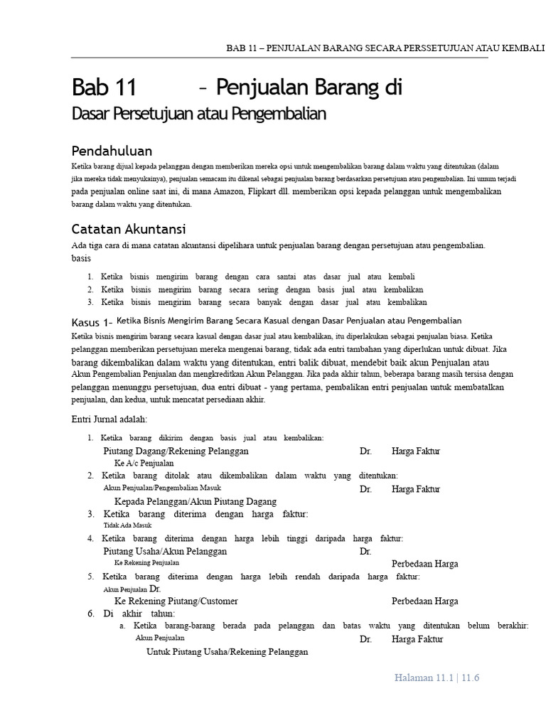 Bab 11 - Penjualan Barang Dengan Persetujuan Atau Dasar Pengembalian | PDF