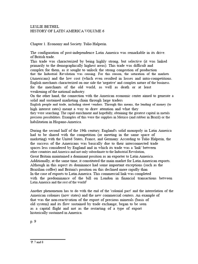 Summary of Text History of Latin America Volume 6 - Leslie Bethel | PDF ...