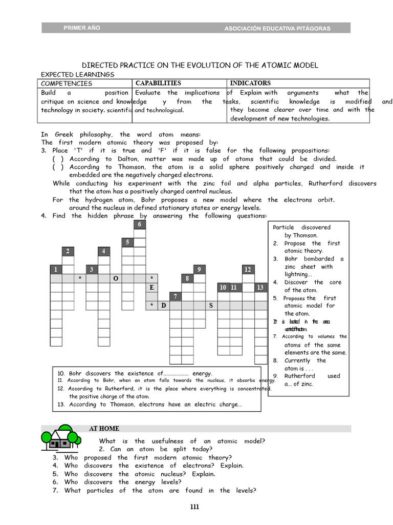 Crossword - Atomic Model Activity | PDF | Atoms | Electron
