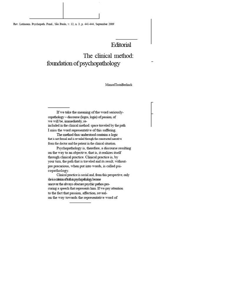 The Clinical Method - Foundation of Psychopathology | PDF | Experience ...