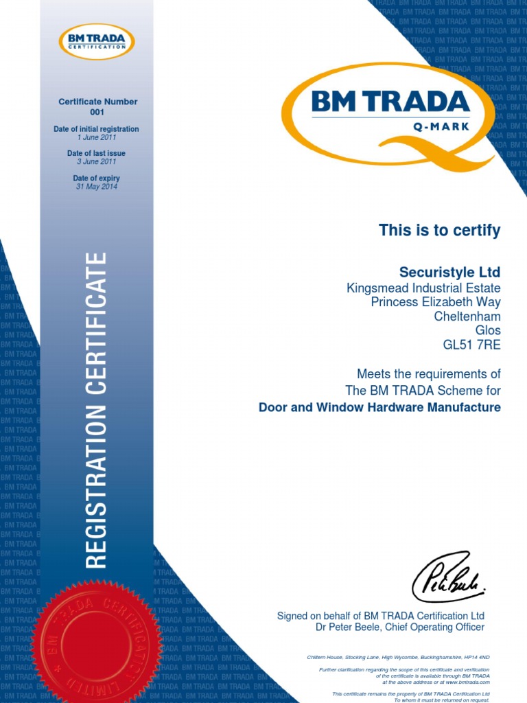 Securistyle Ltd BM TRADA Certification | PDF