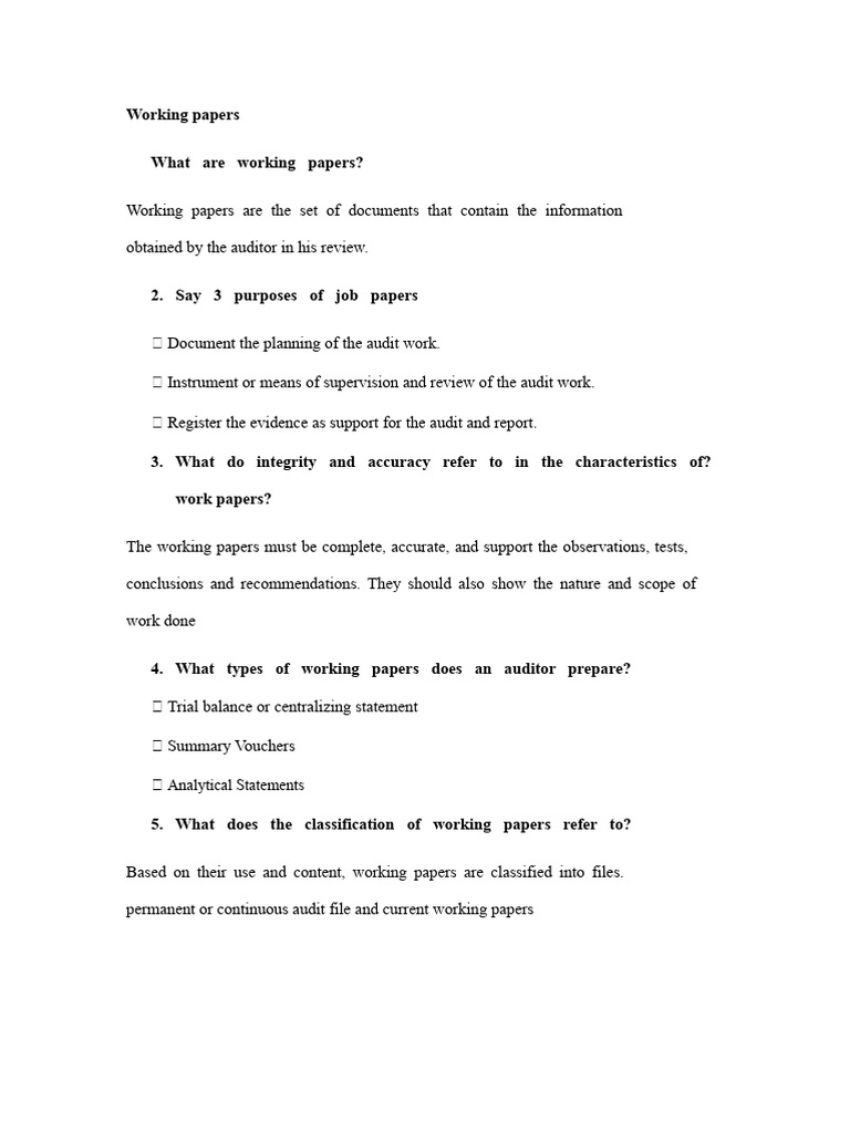 Understanding Working Papers in Auditing | PDF