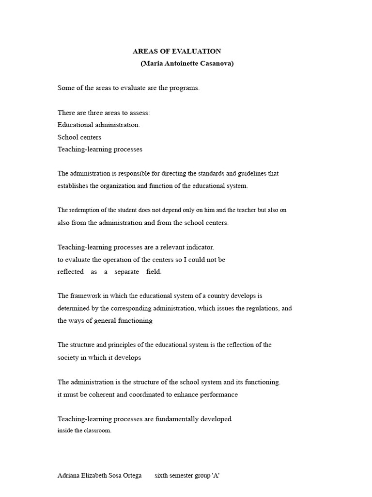 Areas of Evaluation | PDF | Evaluation | System